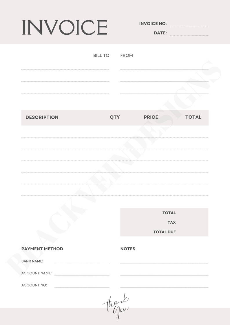 Printable and Fillable Invoice, A4 and US Letter PDF, Minimalist Business Invoice - Etsy