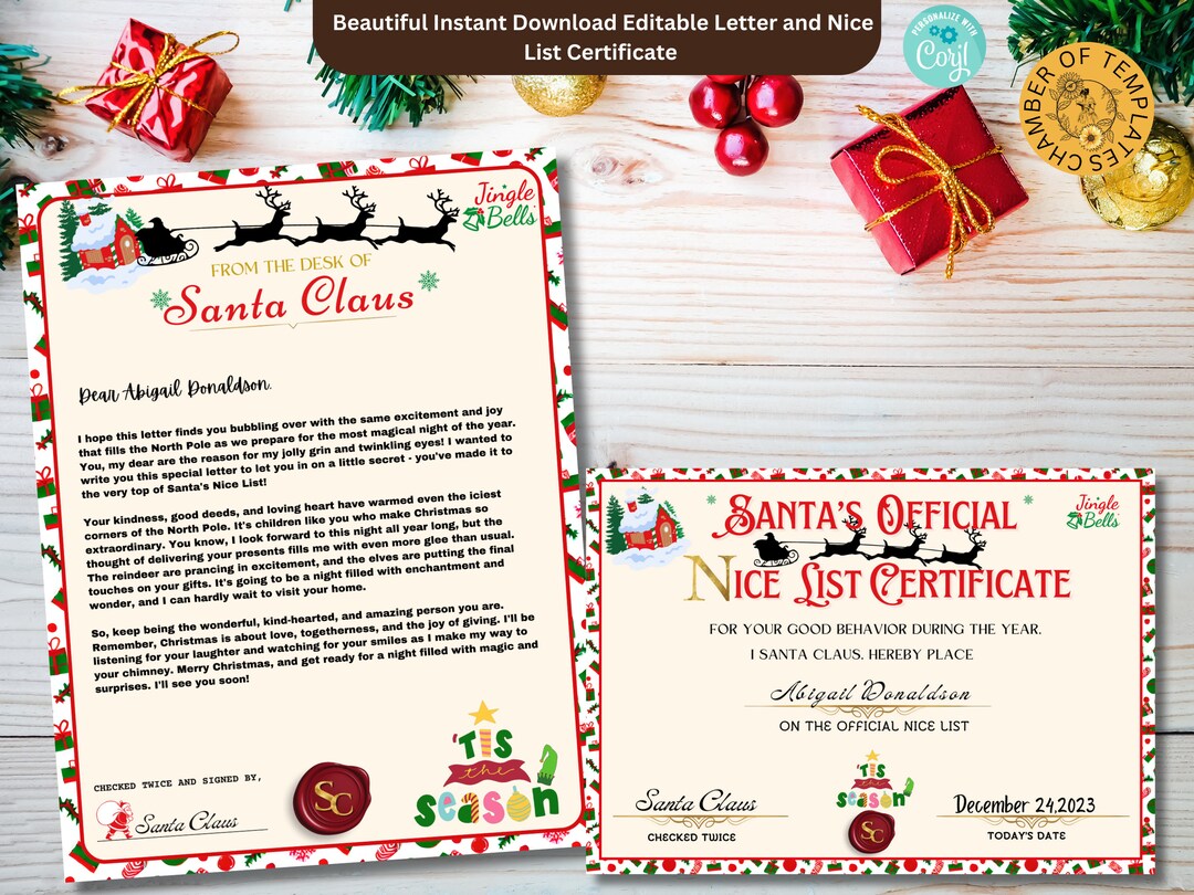 EDITABLE Personalized BUNDLE Letter From Santa Nice List - Etsy