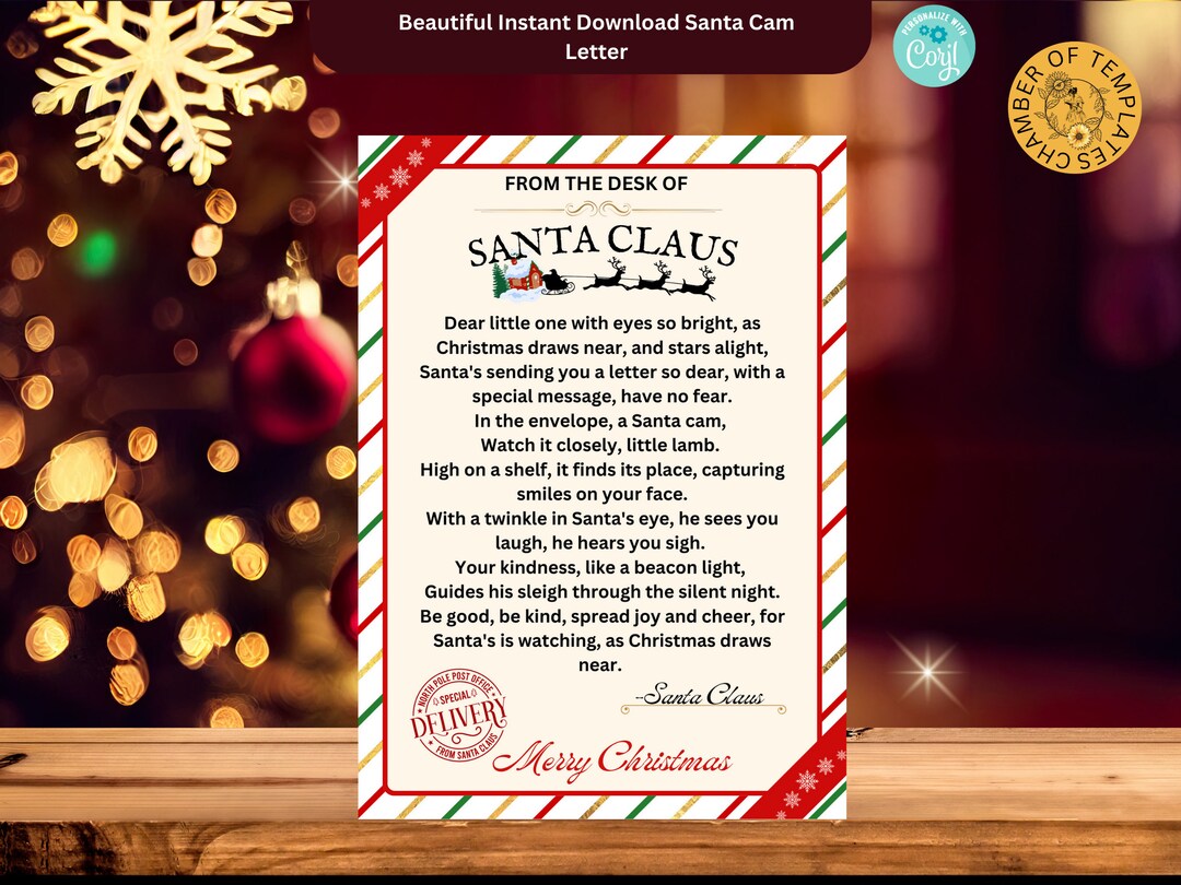 Santa Cam Letter, Printable Letter From Santa Claus Instant Access Easy ...