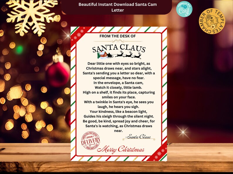 Santa Cam Letter, Printable Letter From Santa Claus Instant Access Easy ...