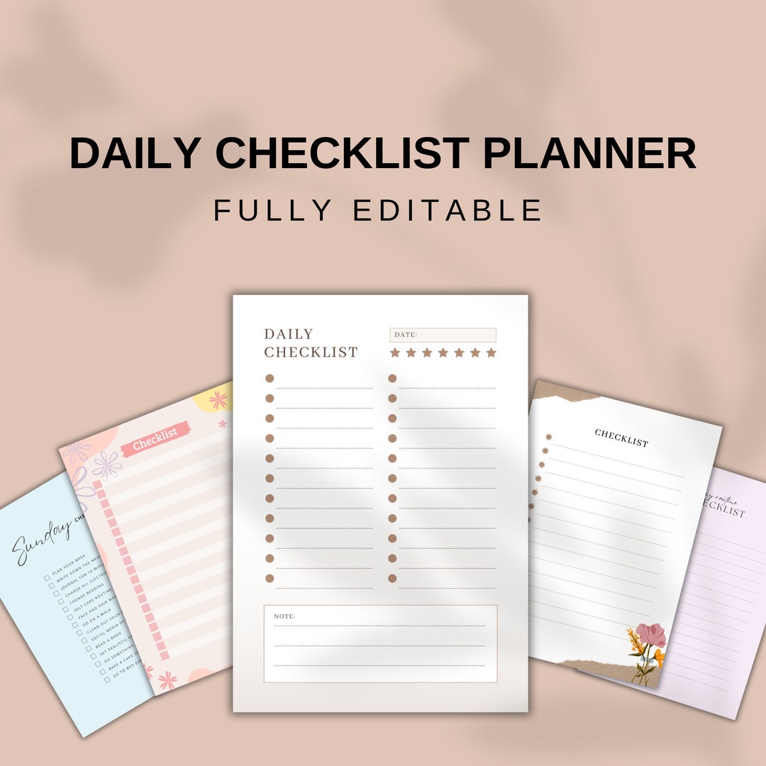 Editable Daily Checklist Printable Daily to Do List Daily Checklist ...