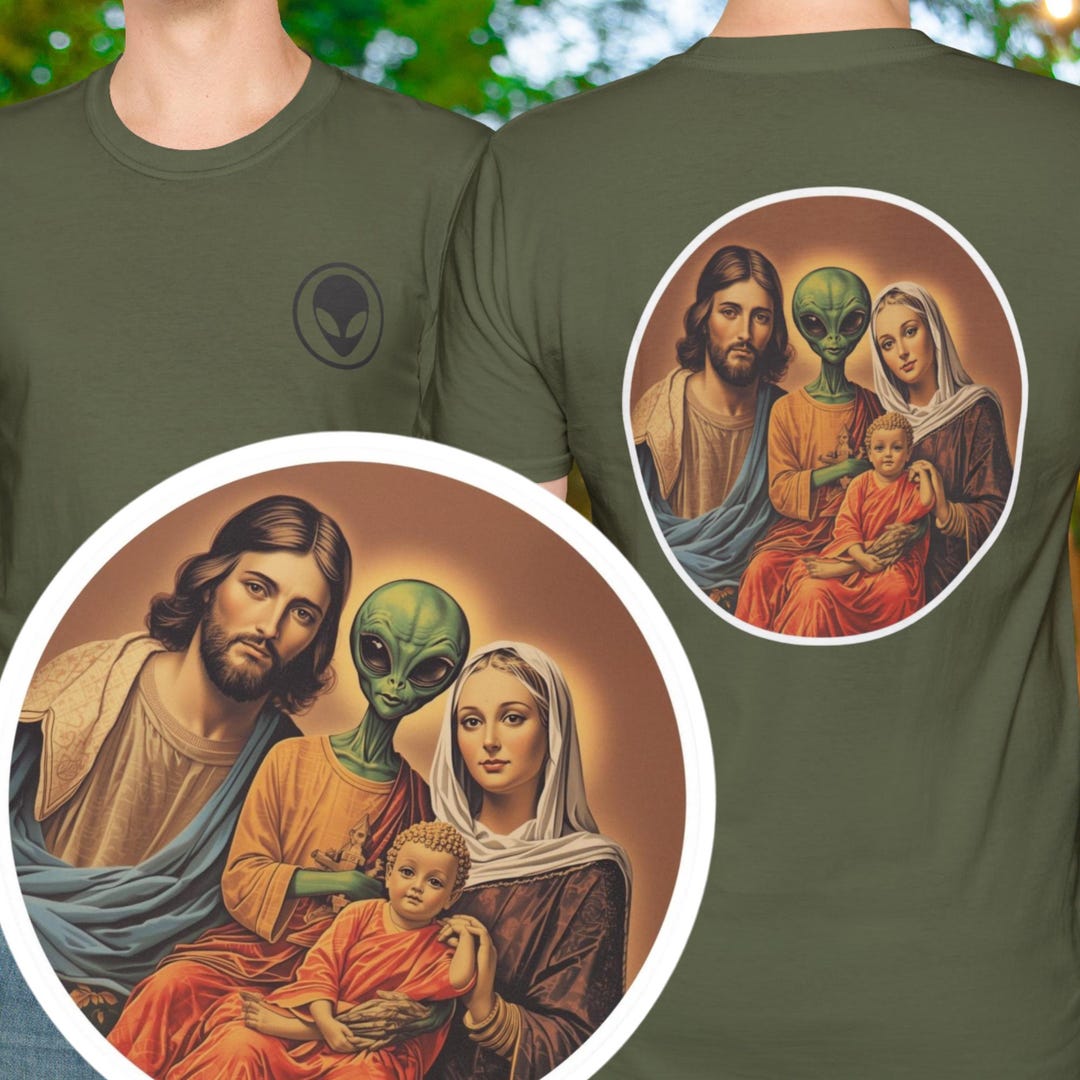 Alien Holy Family T-shirt | Cosmic Jesus Surreal Art Tee | UFO ...