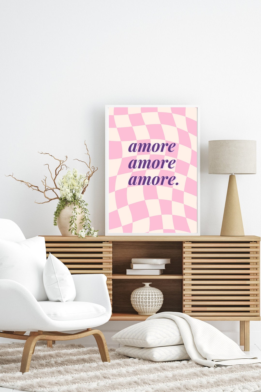 Checkered Funky One Piece Poster | Wavy Checkerboard Print | Retro Pink ...
