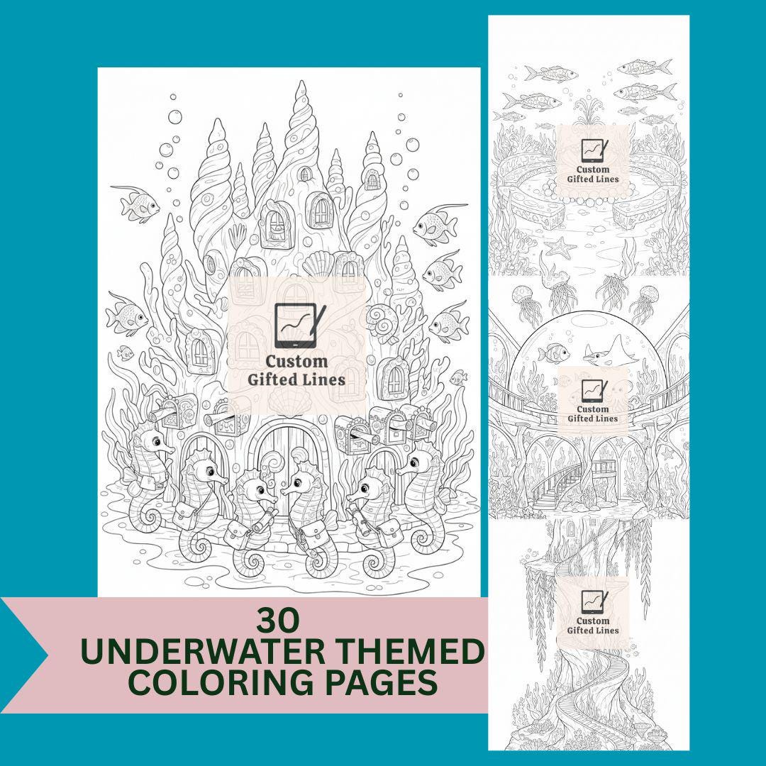 Underwater Adventure Coloring Book 30 Ocean-themed Pages Sea Life ...