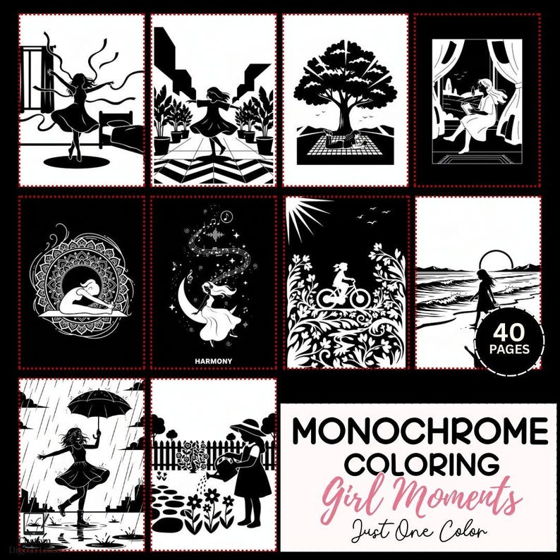 Monochrome Coloring Pages | Black & White Minimalist One Color Cozy ...