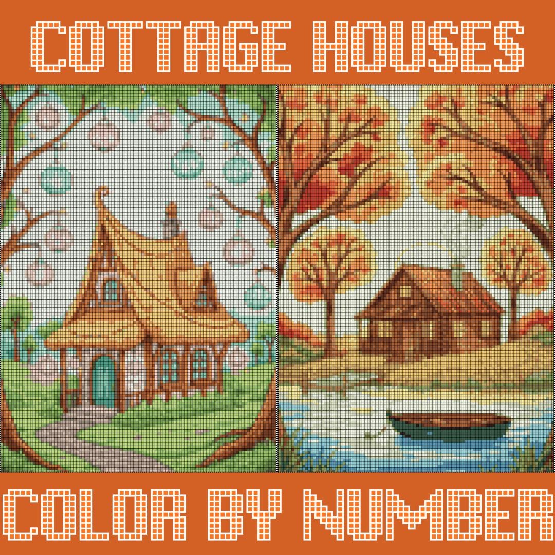 Cottage Houses Color by Number Mystery Mosaics – 30 Autumn Cottage ...
