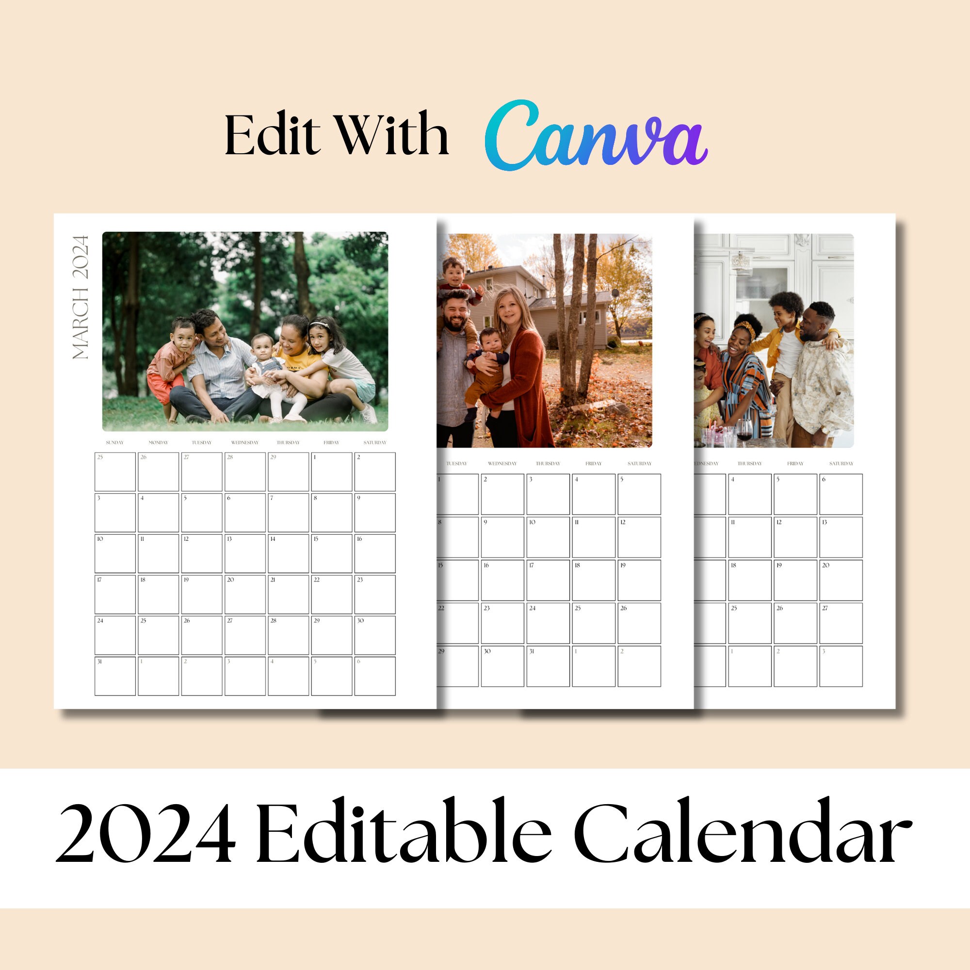 2024 Editable Calendar Template, Canva Template, Editable Photo ...