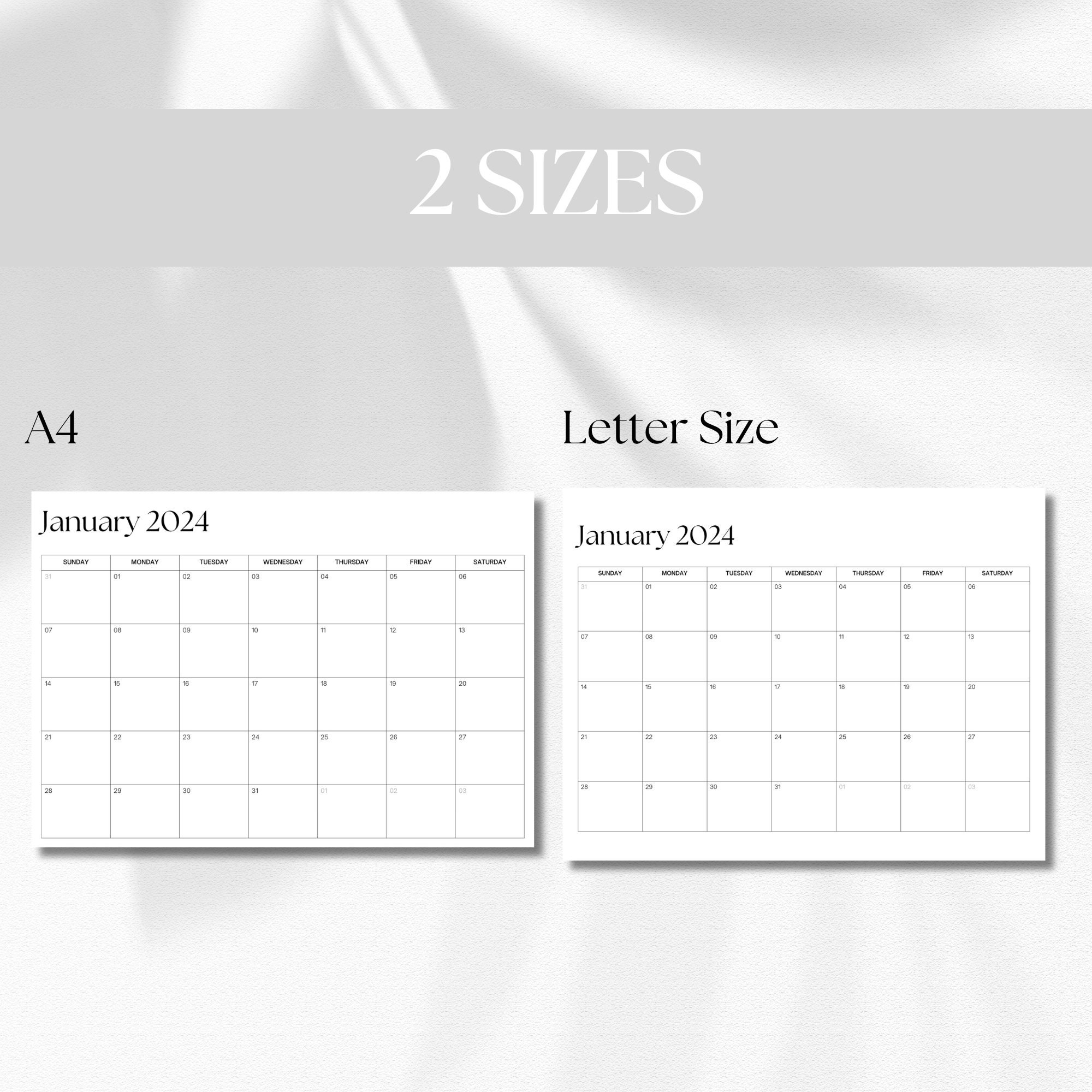Printable Calendar 2024, Horizontal Calendar, Monthly Planner Landscape ...