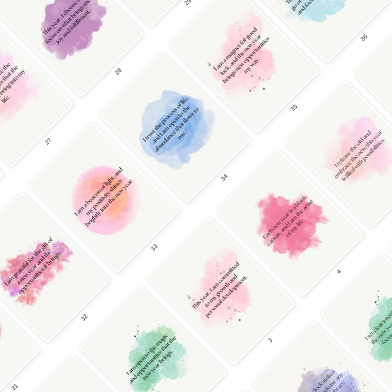 40 Printable New Year Affirmation Cards, Watercolor Affirmation Cards ...