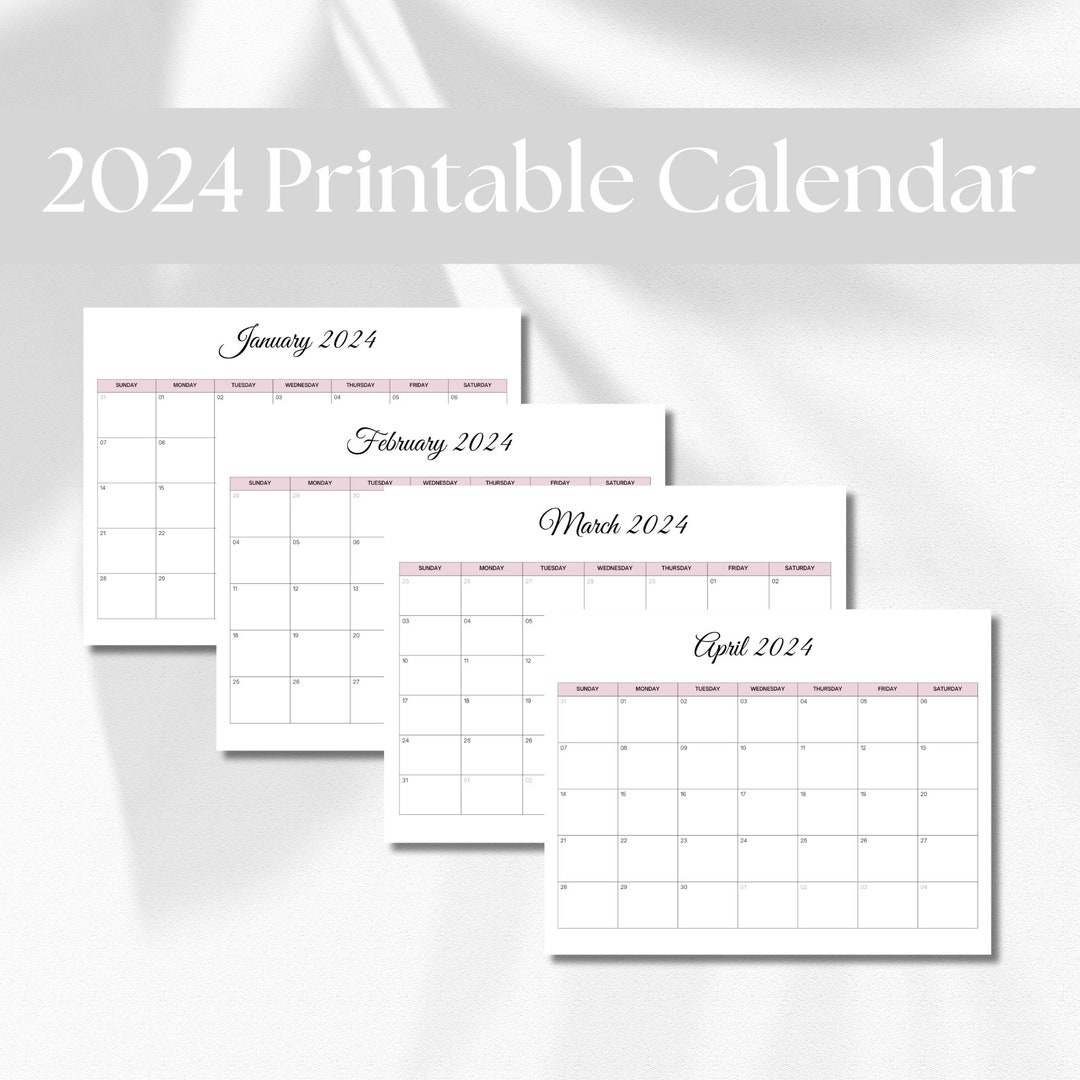 2024 Calendar, Printable Calendar, Horizontal Calendar, Monthly Planner ...