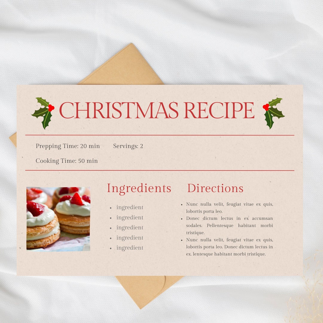 Simple Editable Recipe Card Template Christmas Recipe Card - Etsy