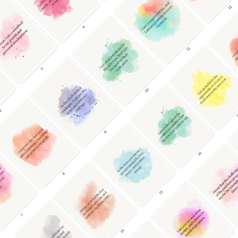 40 Printable New Year Affirmation Cards, Watercolor Affirmation Cards ...