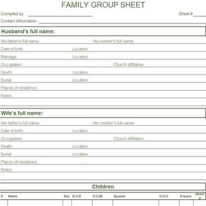 Family Group Worksheet Family Record Worksheet Family History 20 X ...