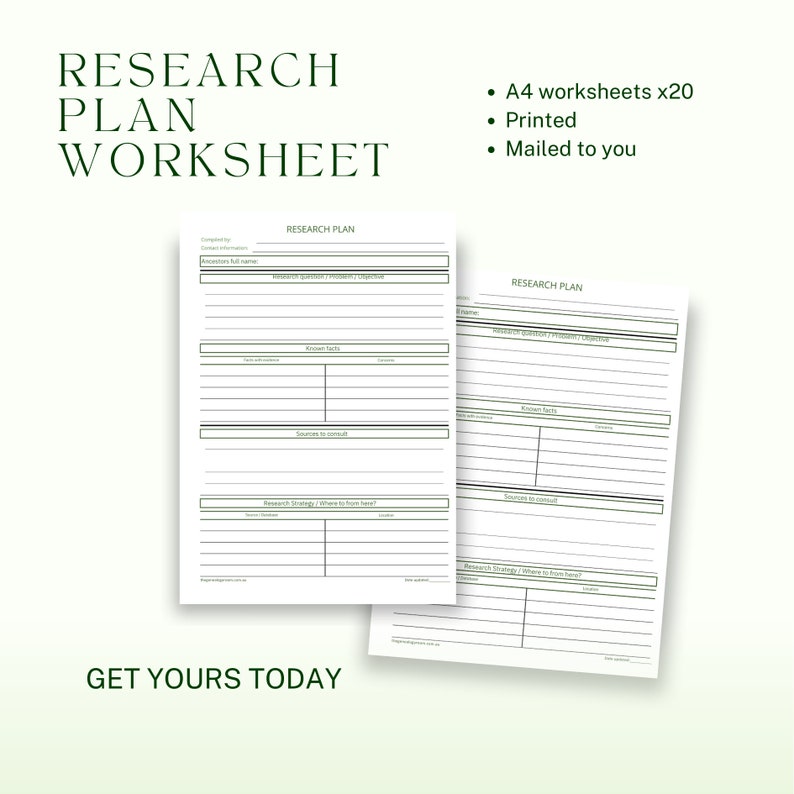Research Plan Worksheet | Family History | 20 X Physical Worksheets | Printed | Genealogy - Etsy