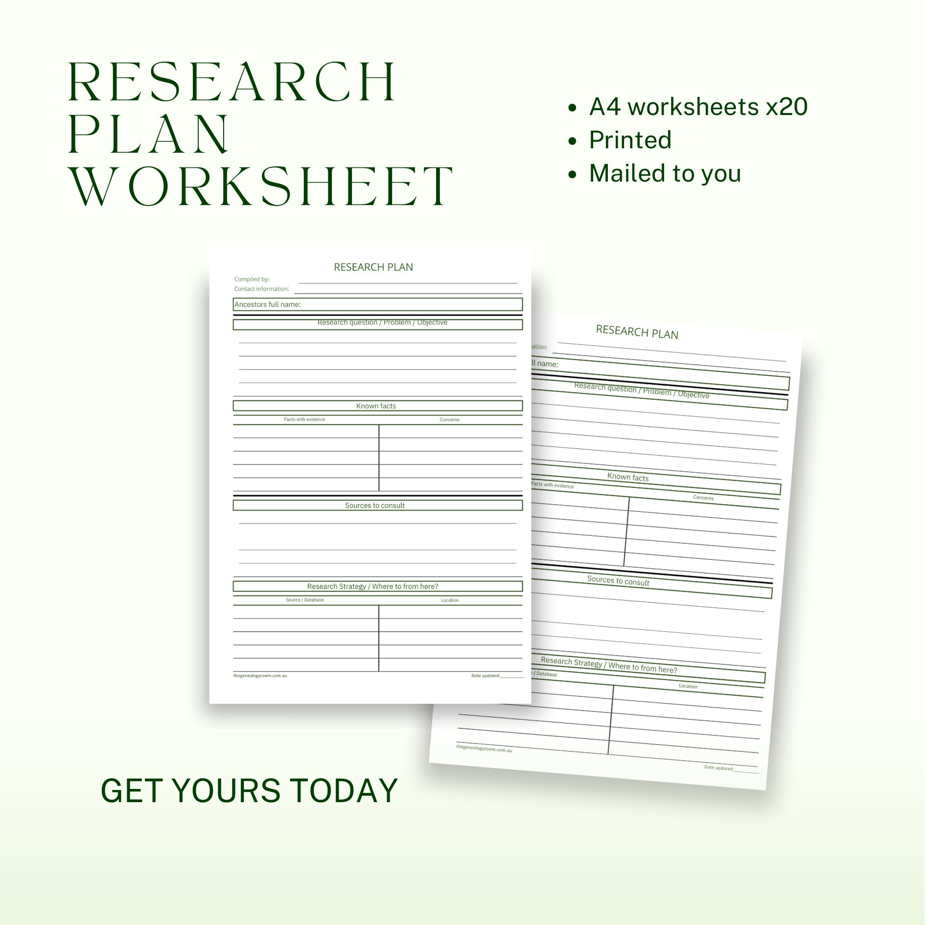 Research Plan Worksheet | Family History | 20 X Physical Worksheets | Printed | Genealogy - Etsy