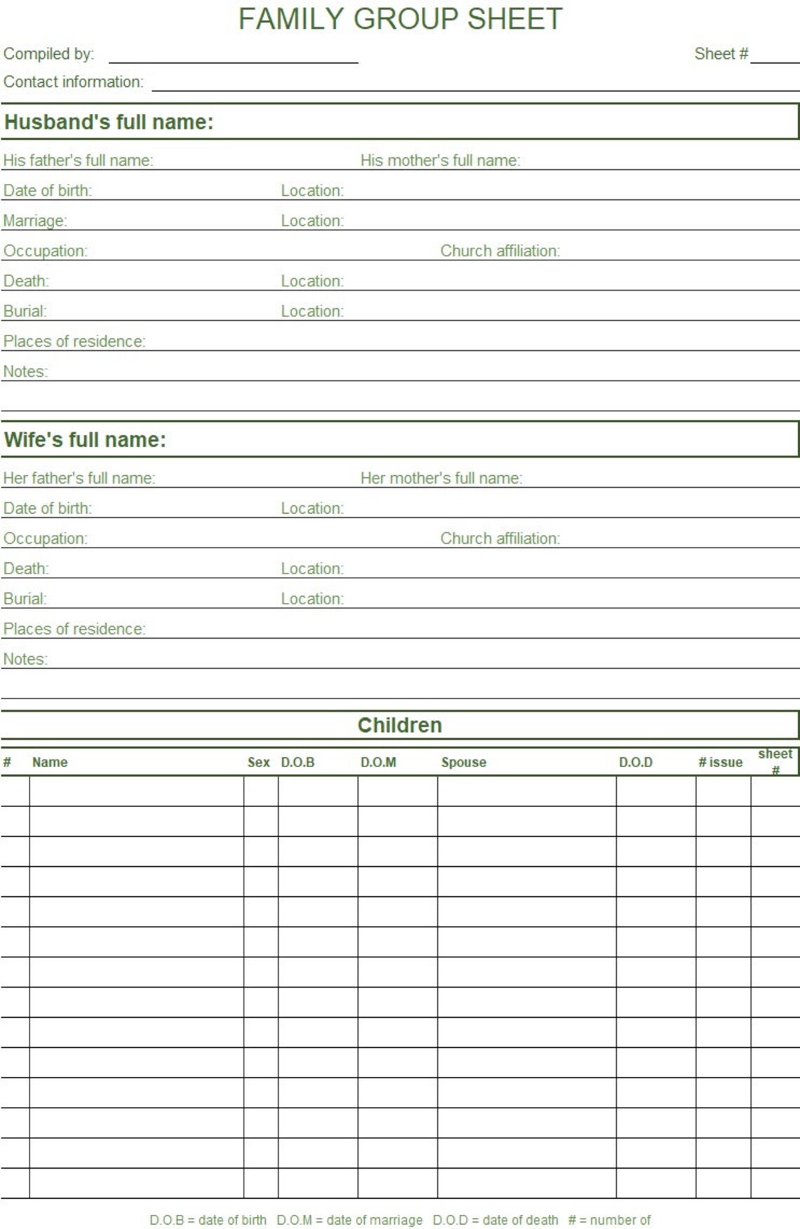 Family Group Worksheet Family Record Worksheet Family History 20 X ...