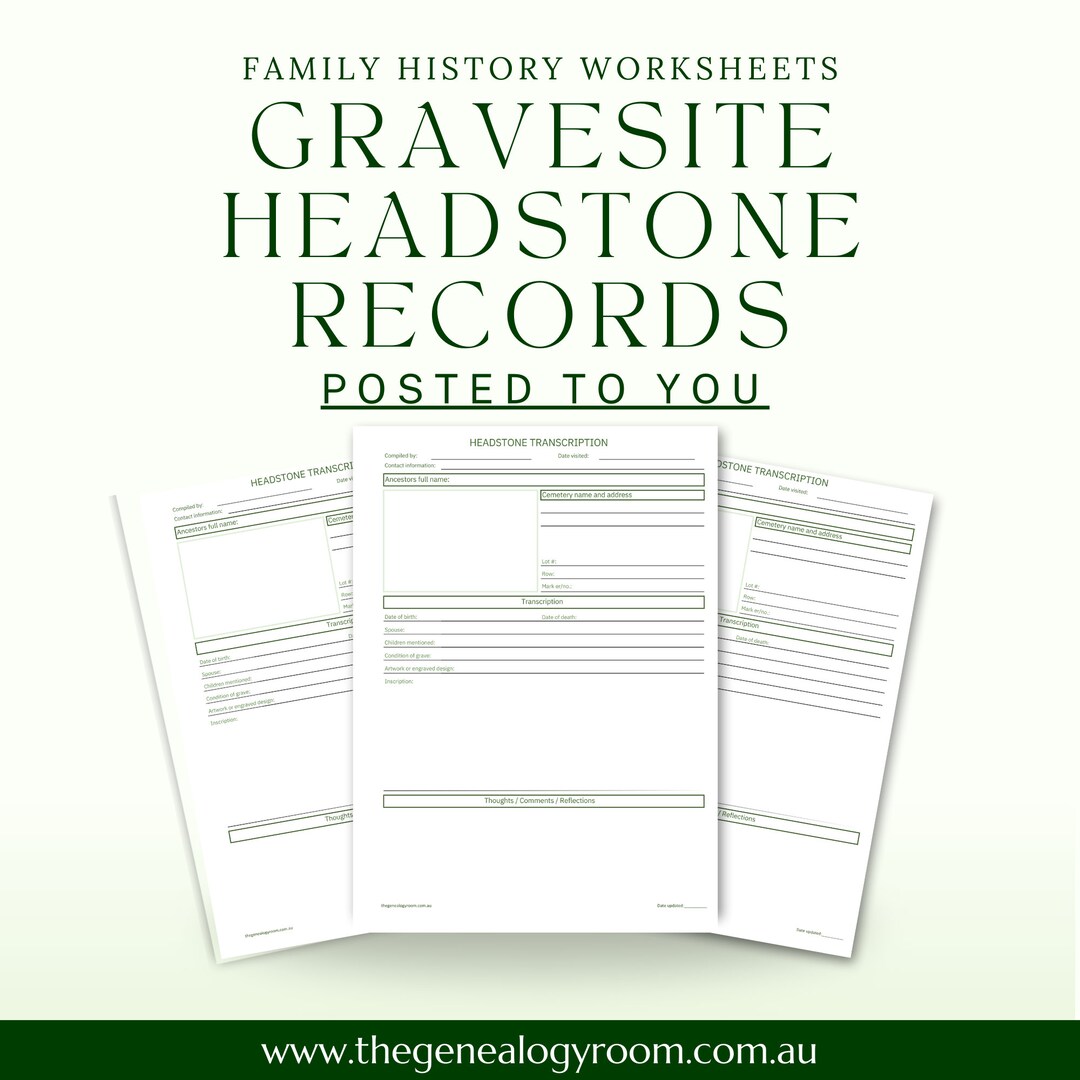 Gravesite Headstone Transcription Worksheet | Family History | 20 X ...