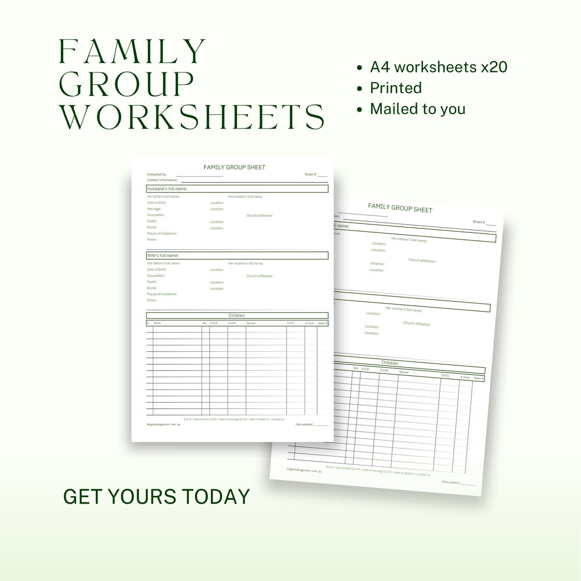 Family Group Worksheet | Family Record Worksheet | Family History | 20 ...