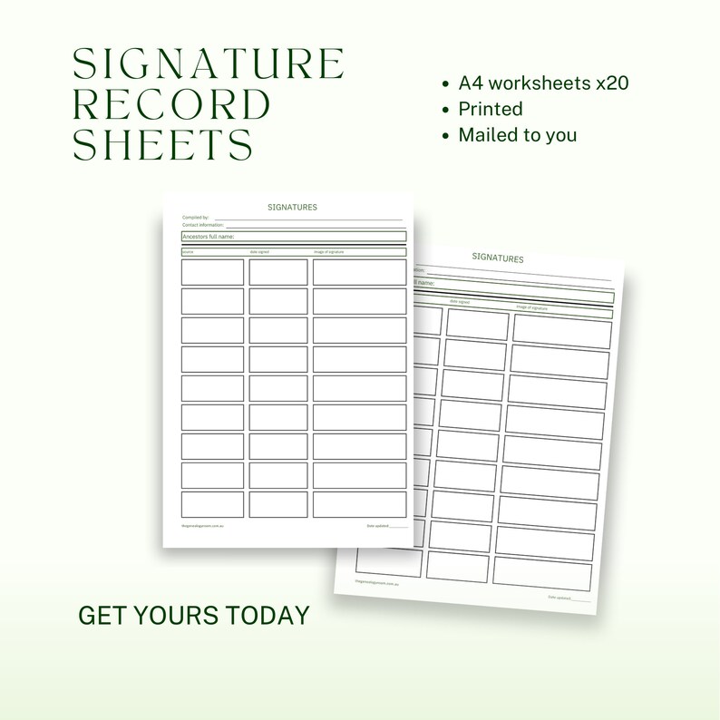 Signature Record Worksheet | Descendancy Chart | Family History | 20 X ...