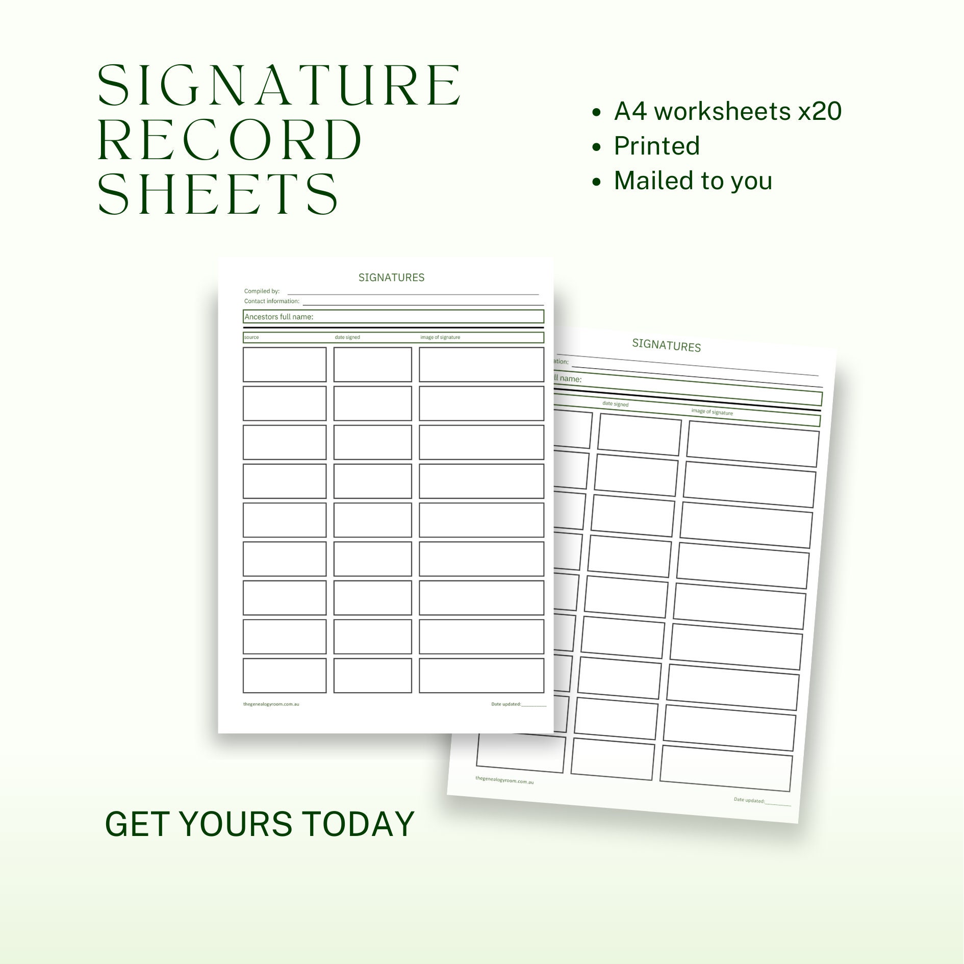 Signature Record Worksheet | Descendancy Chart | Family History | 20 X ...
