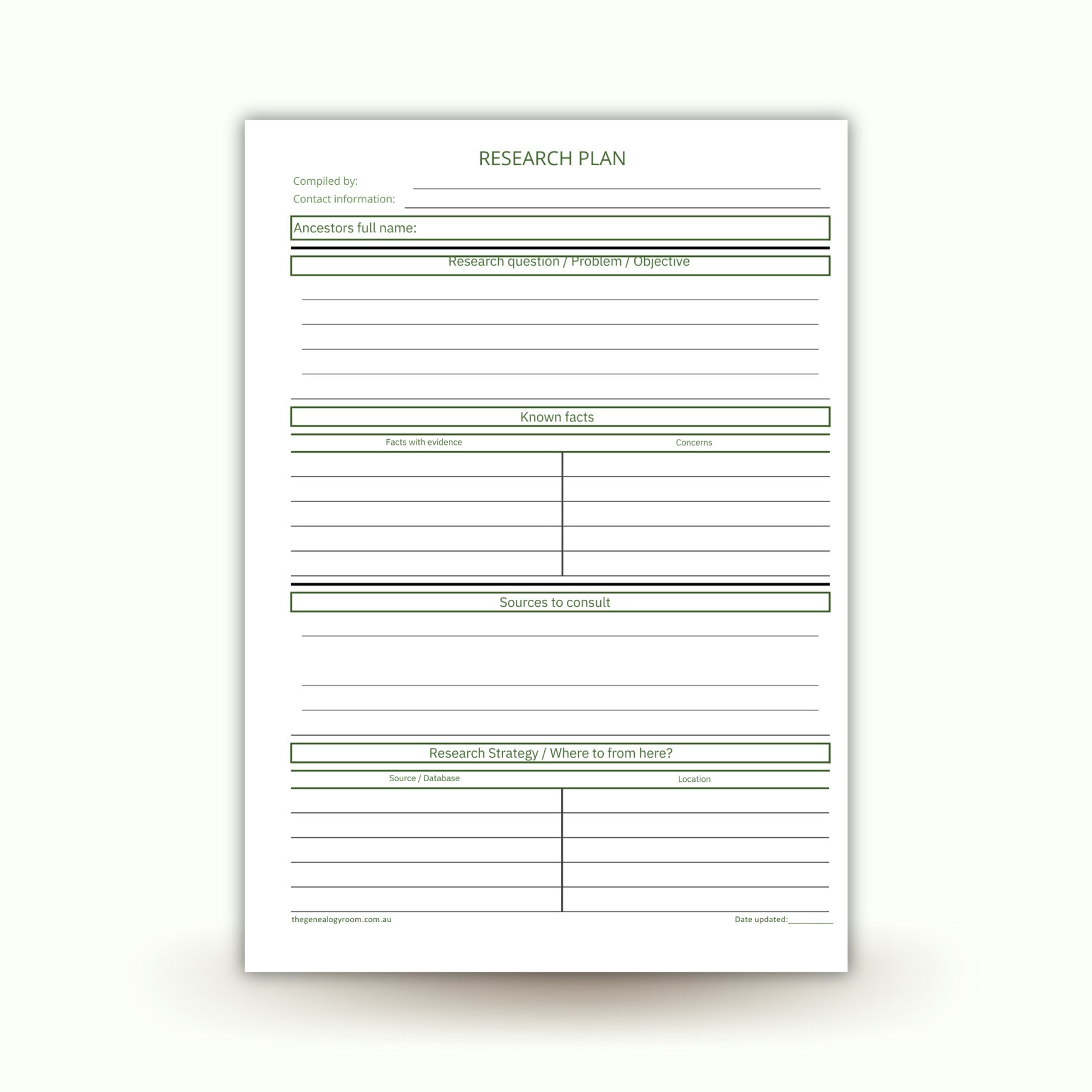 Research Plan Worksheet | Family History | 20 X Physical Worksheets ...