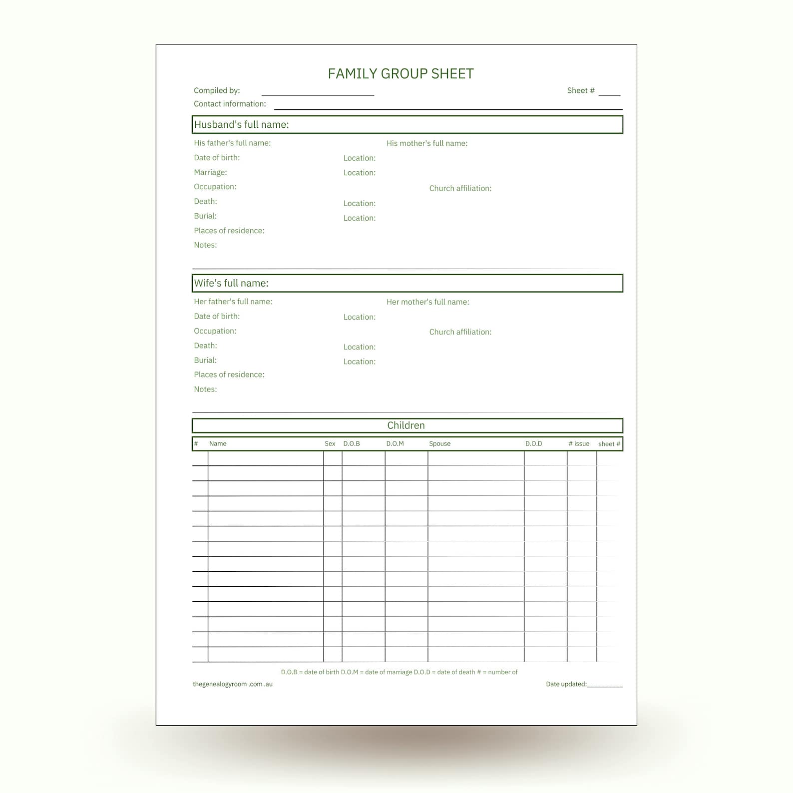 Family Group Worksheet | Family Record Worksheet | Family History | 20 ...