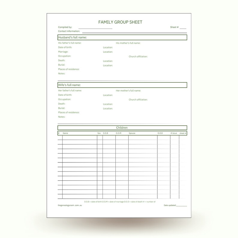 Family Group Worksheet | Family Record Worksheet | Family History | 20 ...