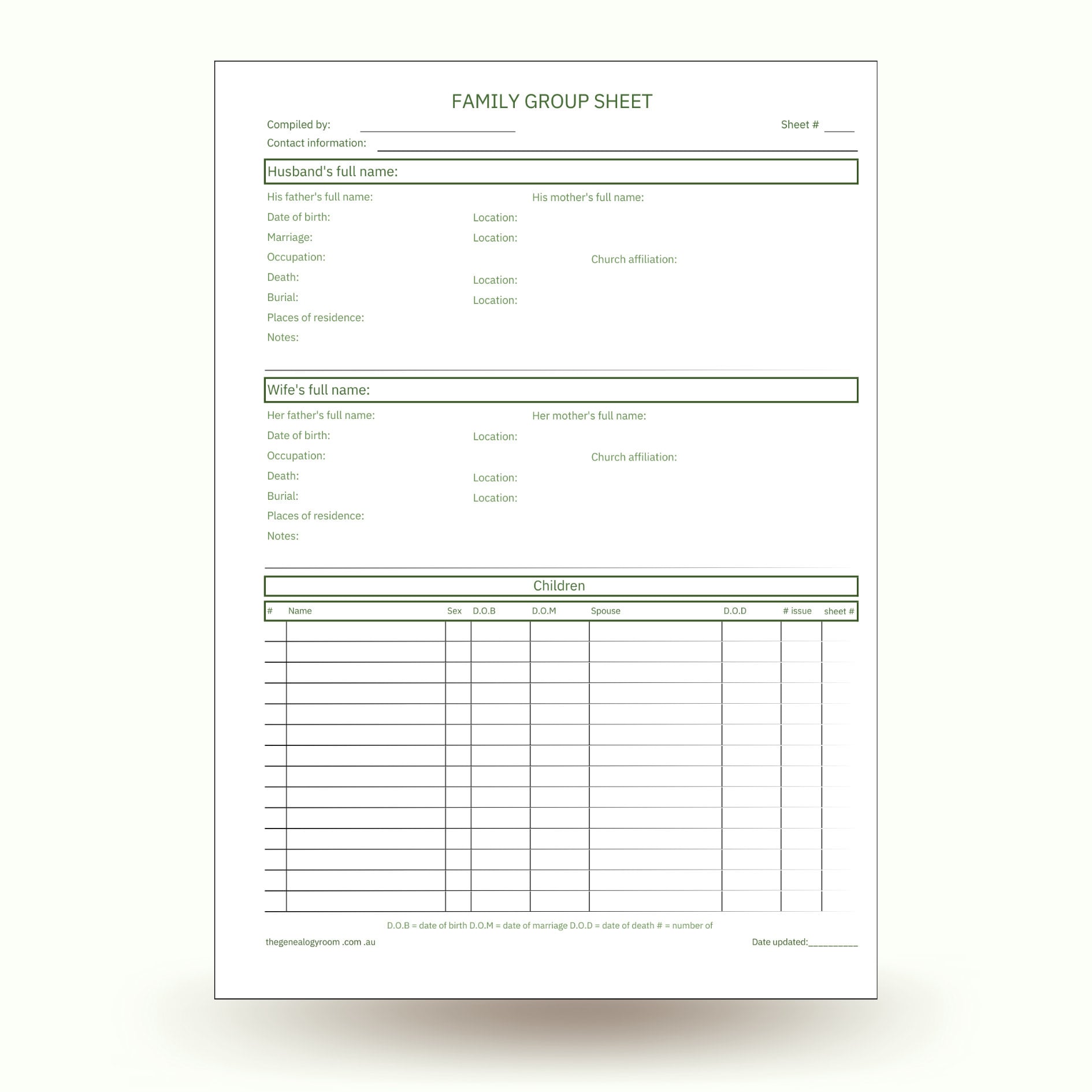 Family Group Worksheet | Family Record Worksheet | Family History | 20 ...