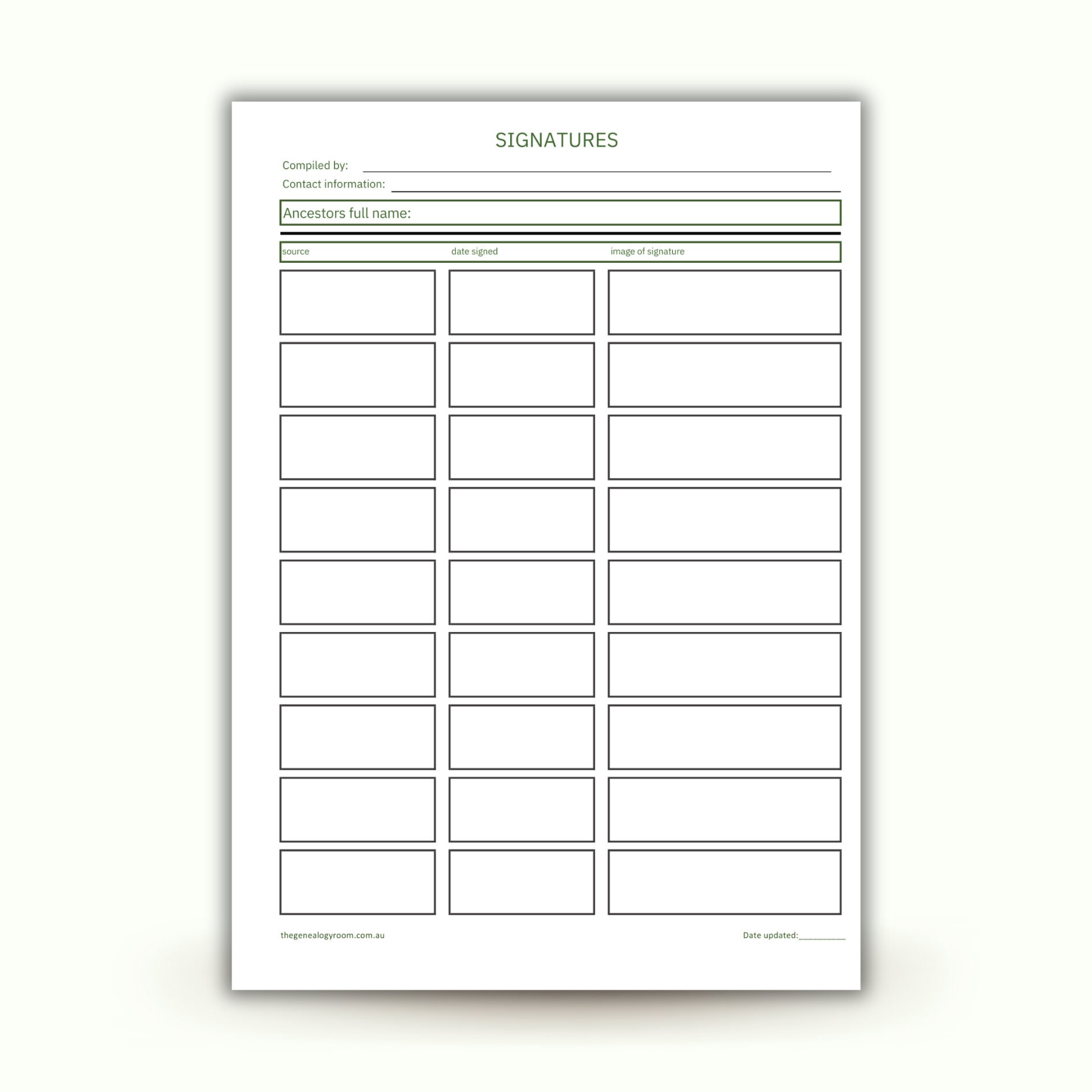 Signature Record Worksheet | Descendancy Chart | Family History | 20 X ...