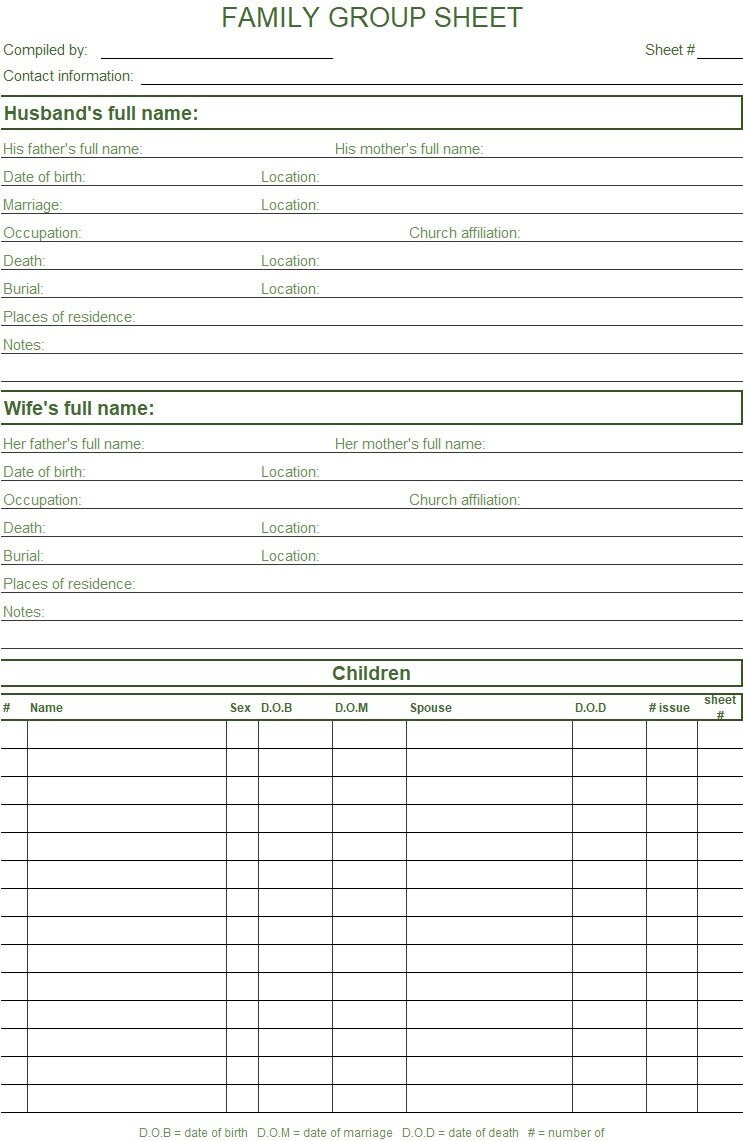 Family Group Worksheet Family Record Worksheet Family History 20 X ...