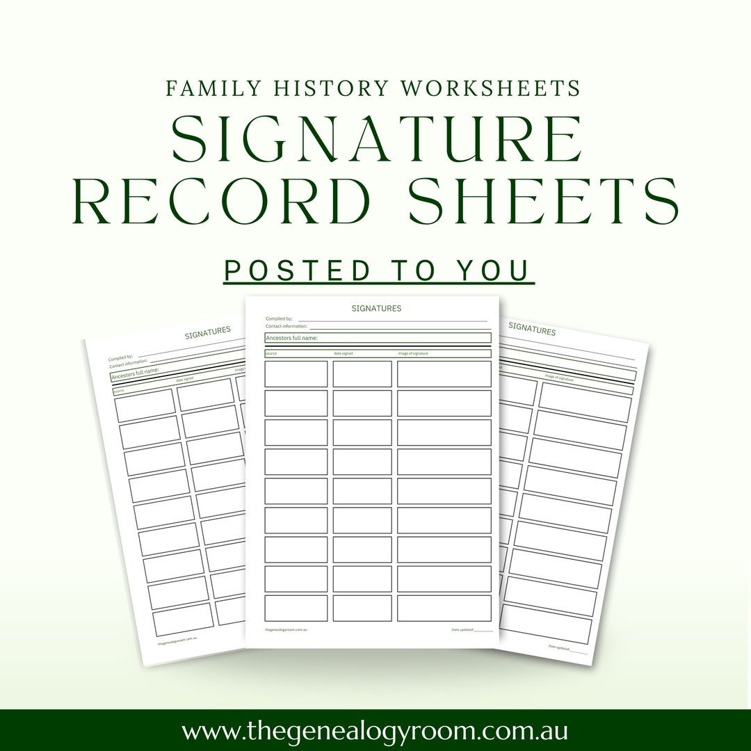 Signature Record Worksheet | Descendancy Chart | Family History | 20 X ...