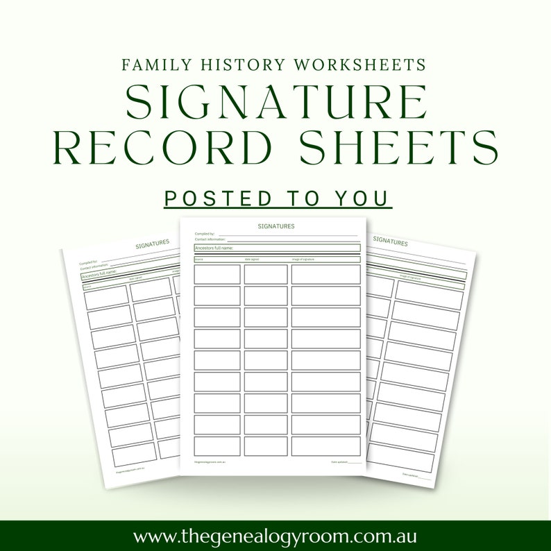 Signature Record Worksheet | Descendancy Chart | Family History | 20 X ...