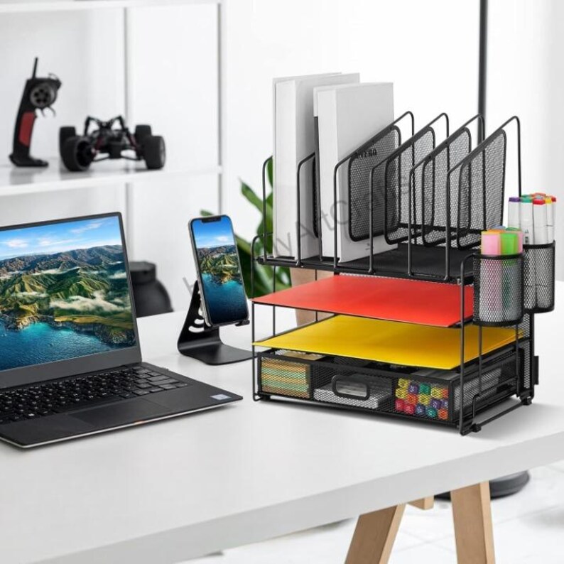 4 Tier Metal Mesh Desk Organizer 5 Vertical File Holders Desk Holder ...