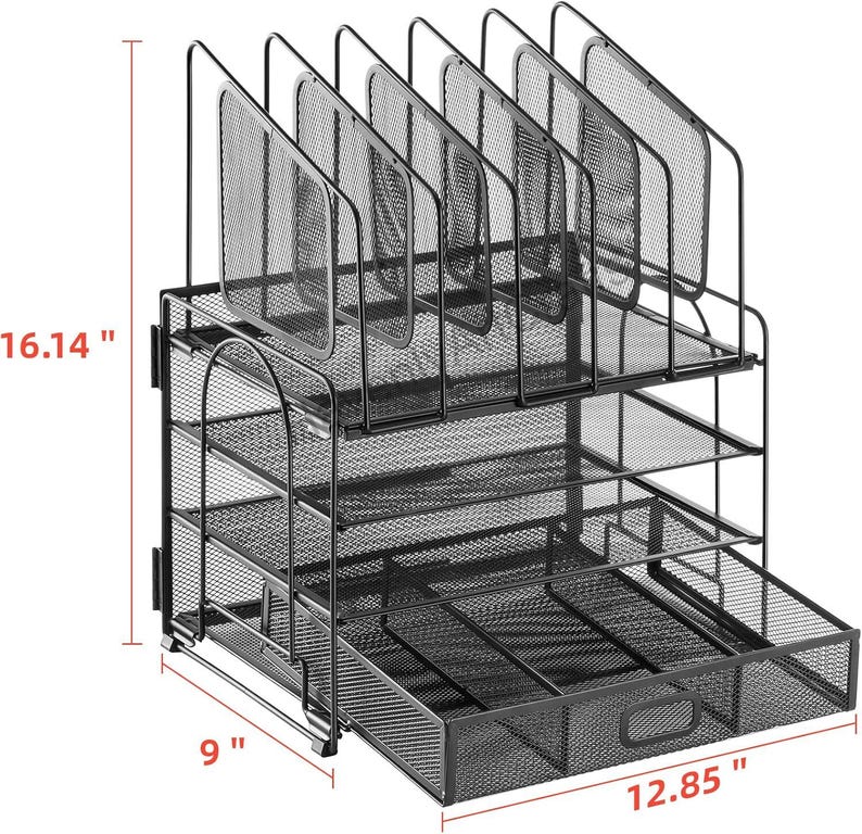 4 Tier Metal Mesh Desk Organizer 5 Vertical File Holders Desk Holder ...
