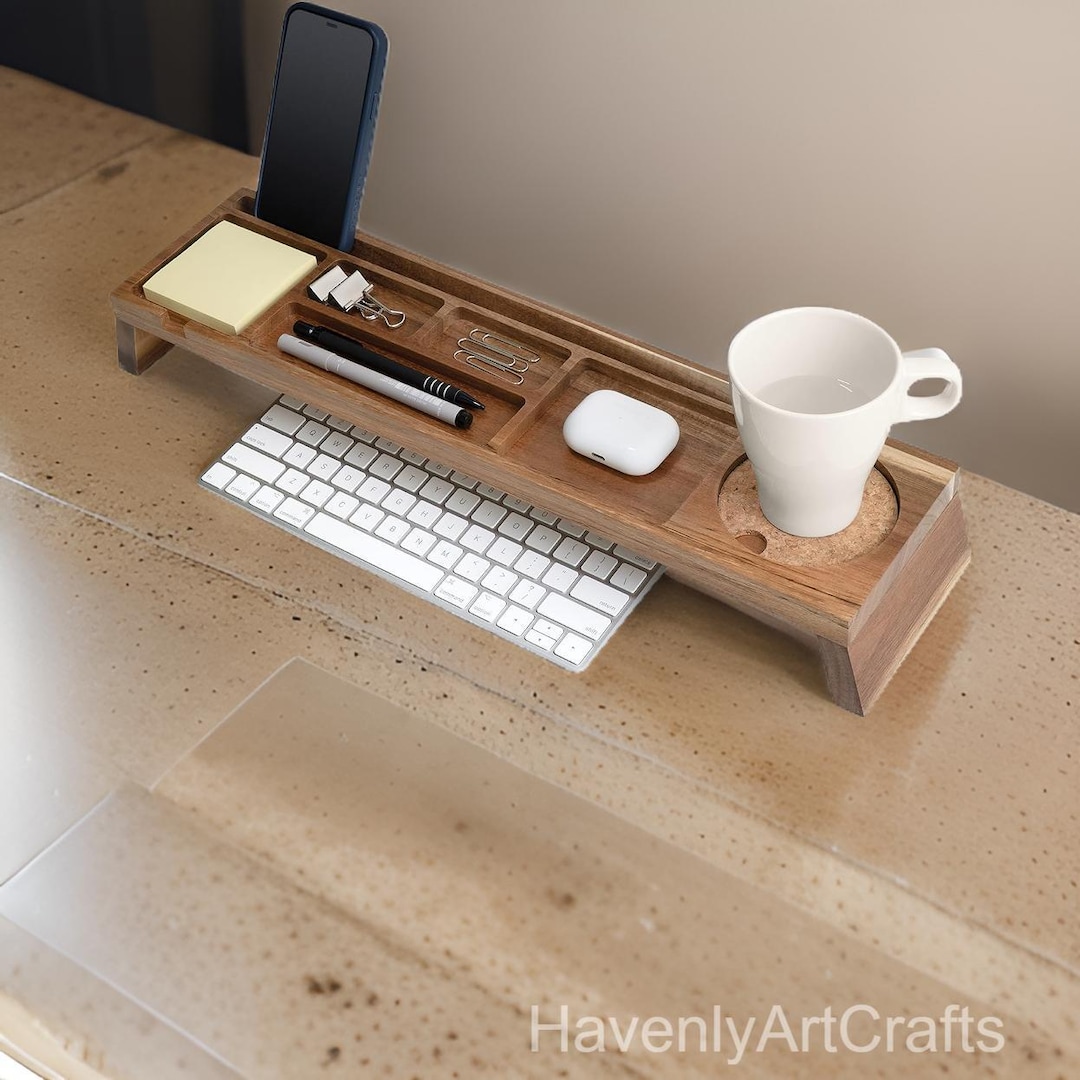 Multi-compartment Rustic Wooden Desk Organizer Desktop Organizer Desk ...