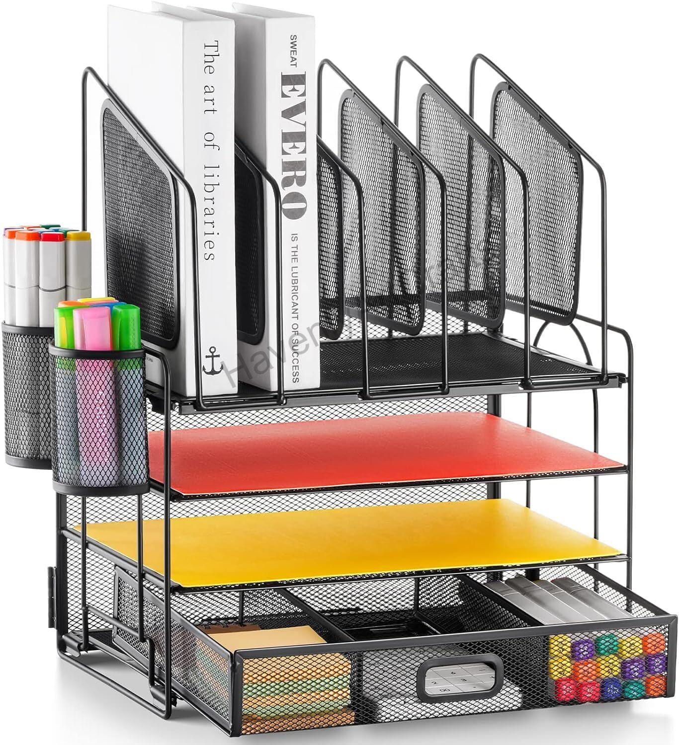 4 Tier Metal Mesh Desk Organizer 5 Vertical File Holders Desk Holder ...
