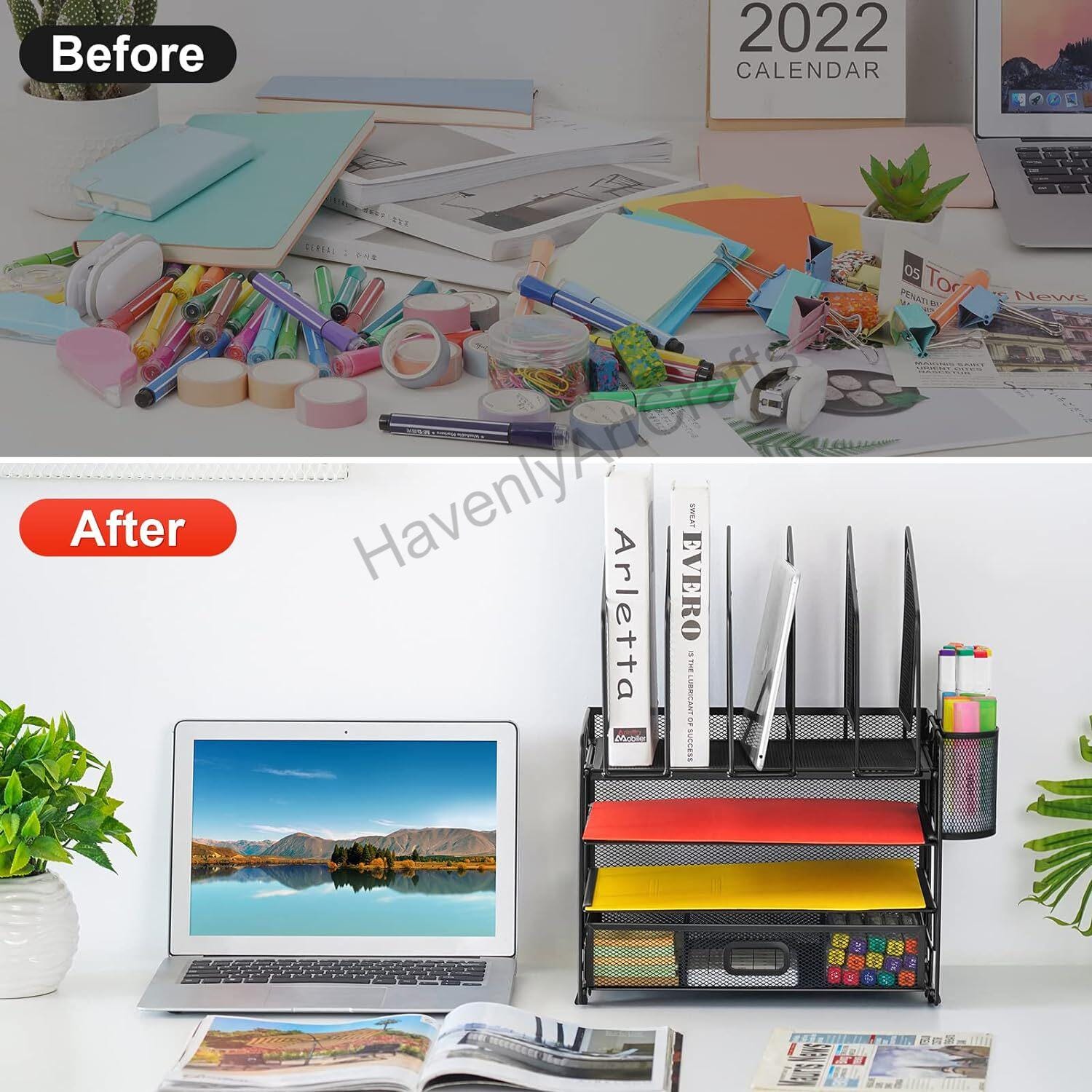 4 Tier Metal Mesh Desk Organizer 5 Vertical File Holders Desk Holder ...