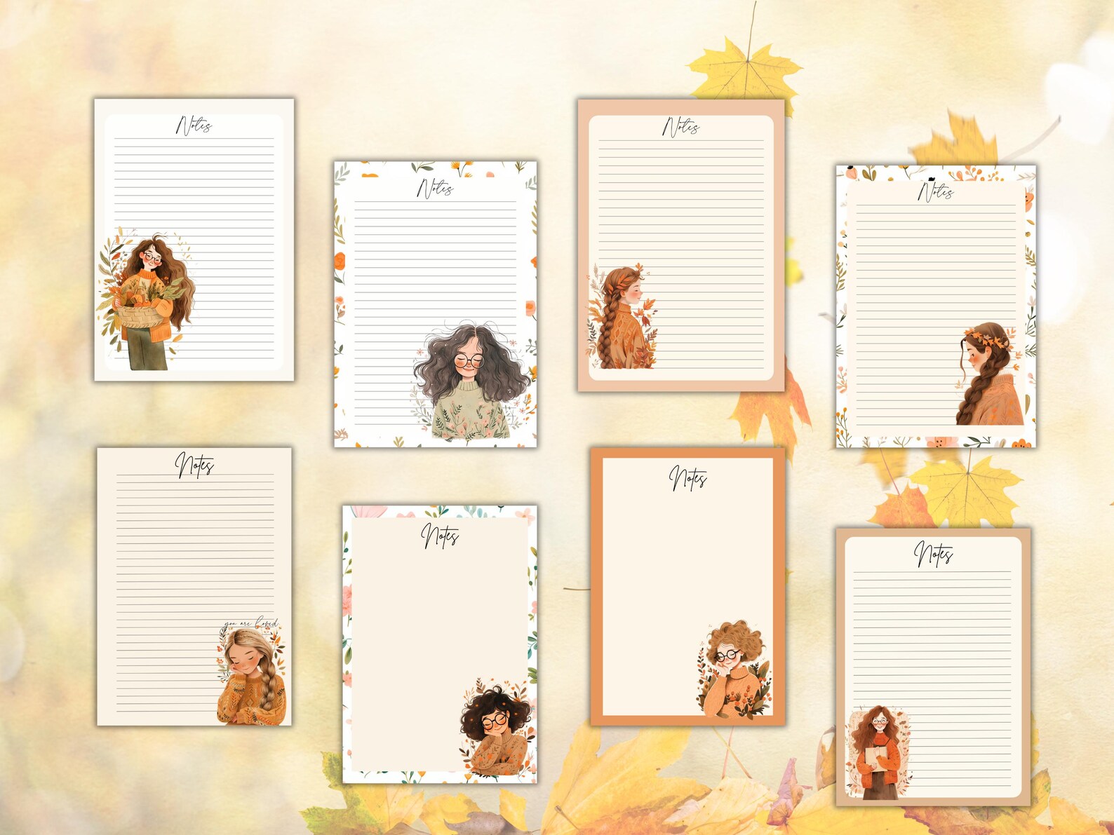 Autumn Printable Notepad L Autumn Girl Notepad Set L Notepad Bundle L ...