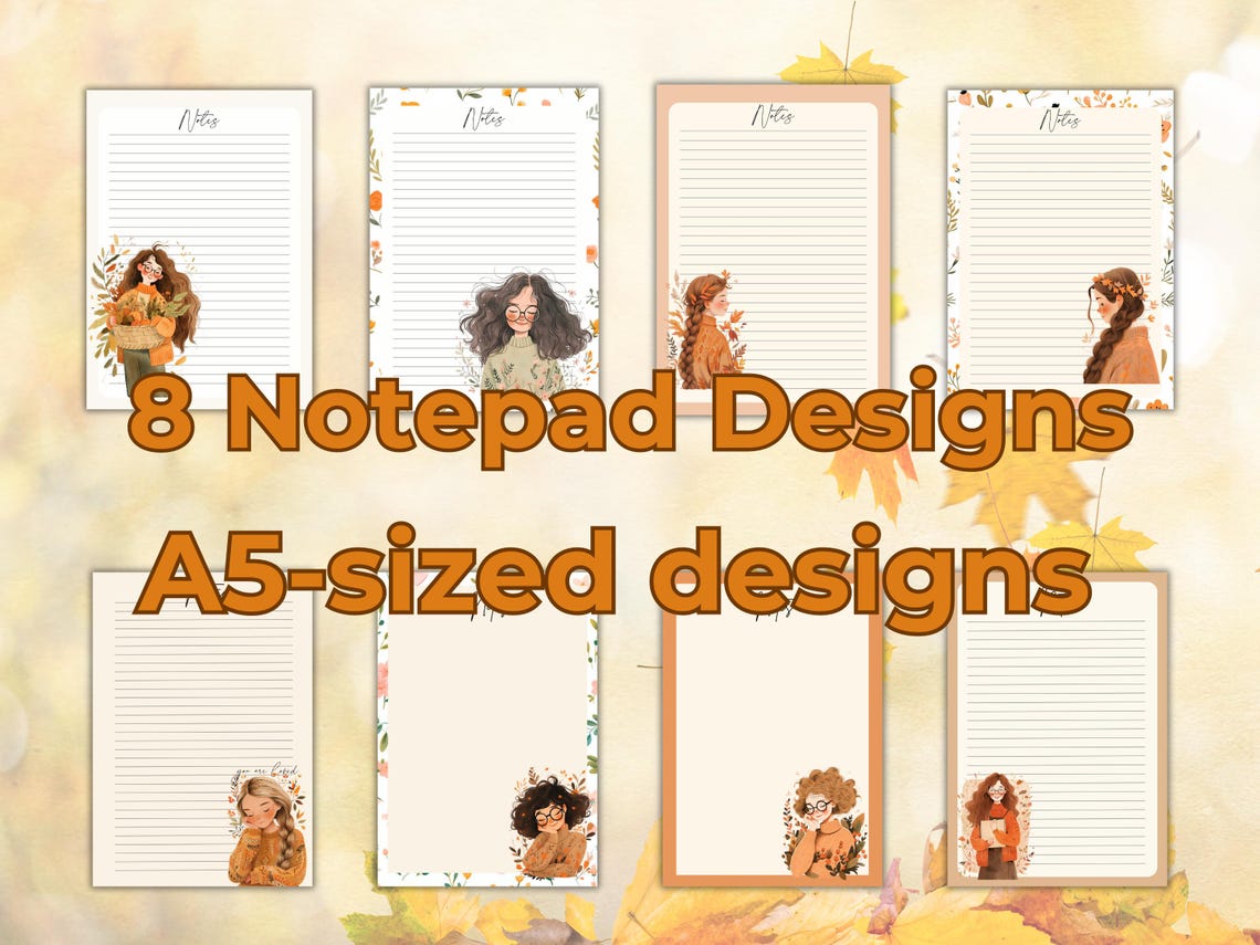 Autumn Printable Notepad L Autumn Girl Notepad Set L Notepad Bundle L ...