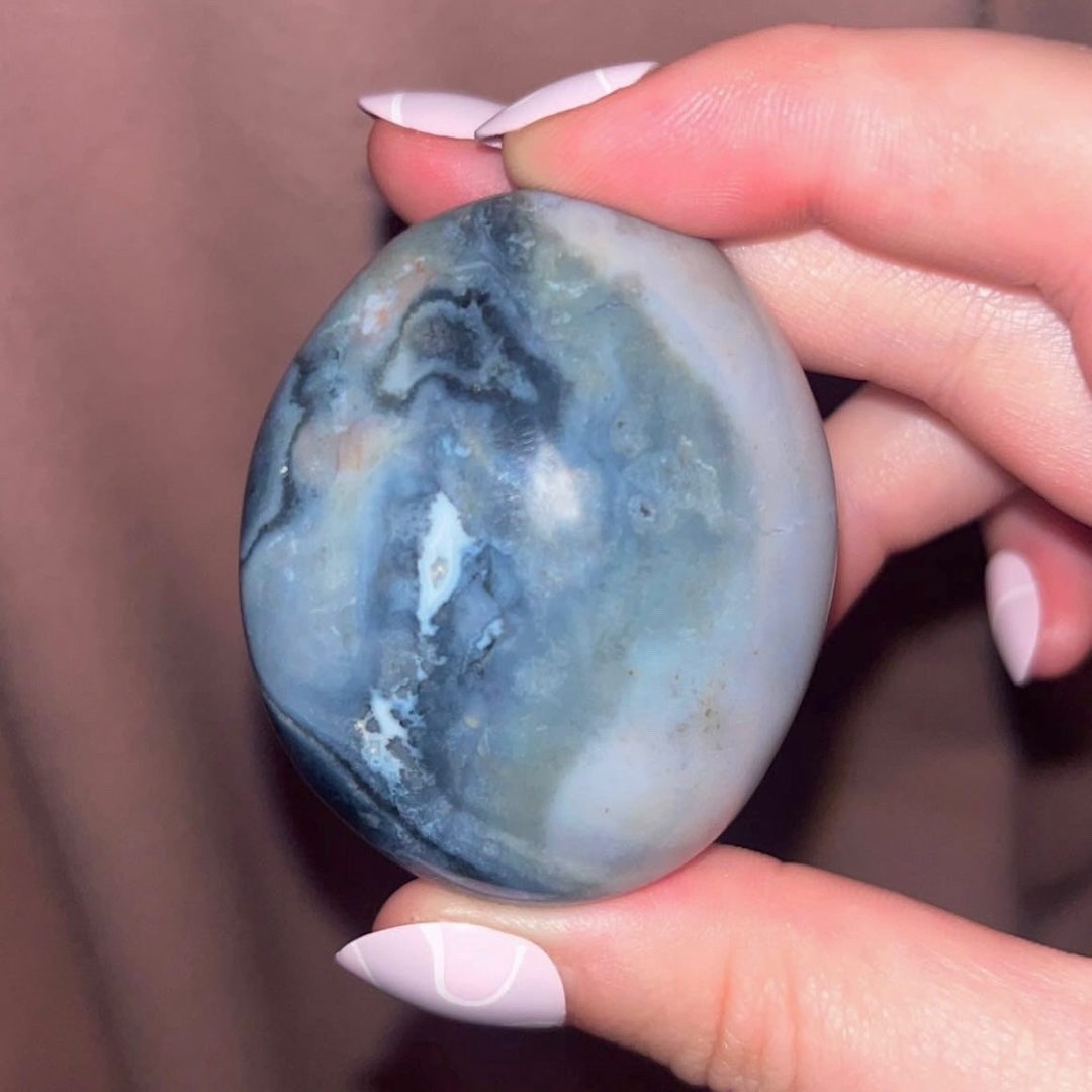 Unique Dark Blue Ocean Jasper Palm Stone Crystal - Etsy