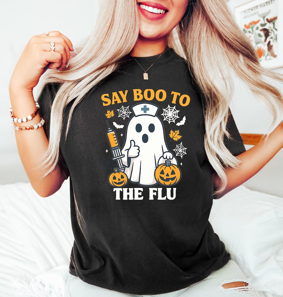 Say Boo to the Flu Halloween Nurse Ghost Vaccine Sweater Spooky Vibes ...