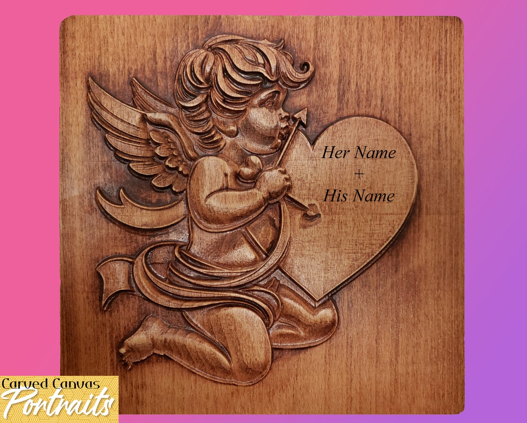 Carved Cherub and Heart Wall Art With Customizable Names and Baby Names ...