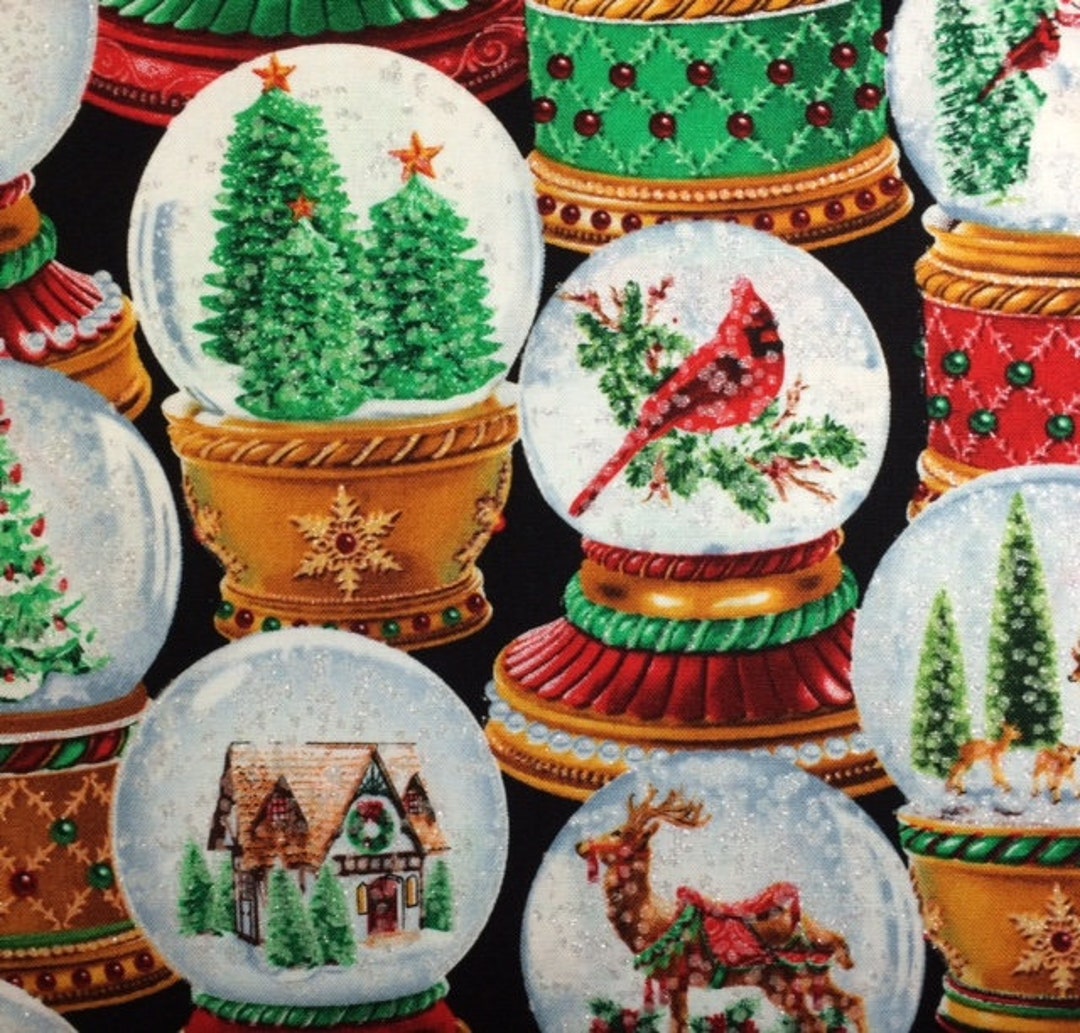 Timeless Treasures HOLIDAY - SNOW GLOBES (black) Premium Quality 100% ...