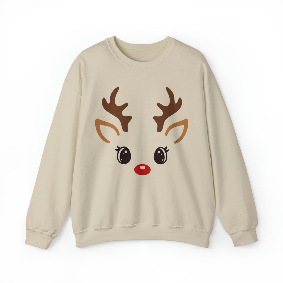 Reindeer Sweatshirt, Cute Reindeer Face, Christmas Gift, Reindeer With ...