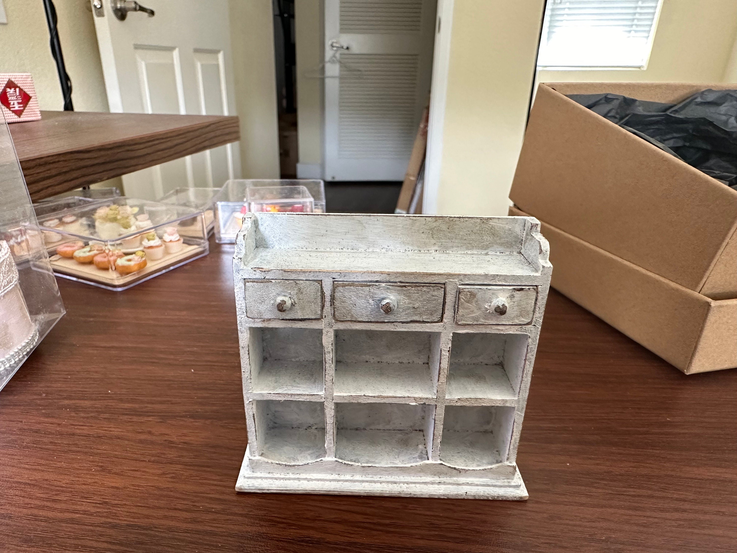 Antique-style Miniature Wall Hutch - 1:12 Scale Distressed Dollhouse ...