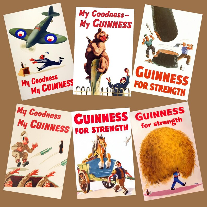 Vintage Guinness 6 X Digital Poster Bundle Instant Download Quality ...