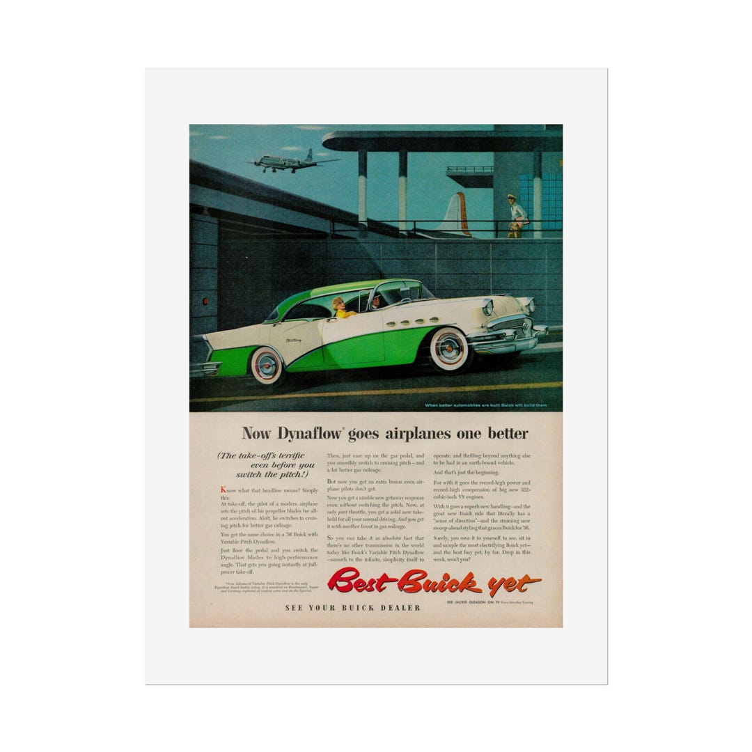 1956 Buick Ad Poster 1950s Vintage Poster Wall Art Home Decor Three ...