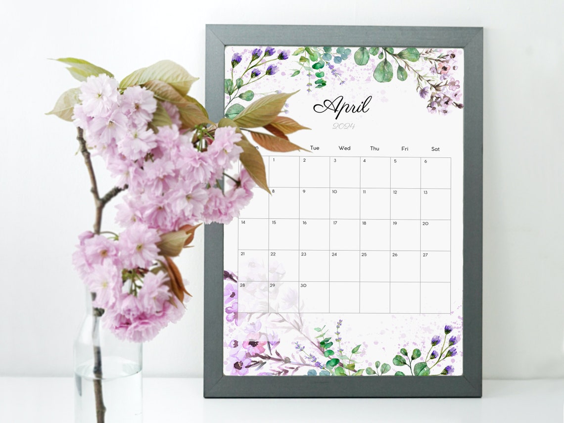 Printable Calendar Digital 2024 Watercolor Plants Flowers - Etsy