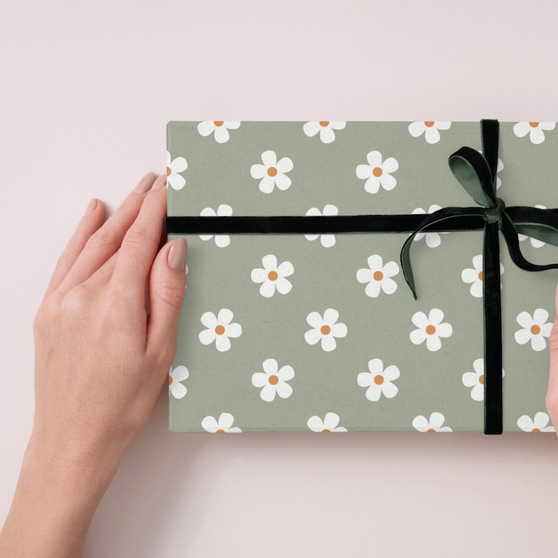 Daisy Seamless Pattern – Boho Floral Digital Paper With Sage Green ...