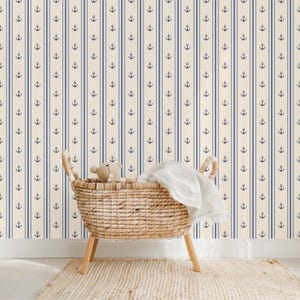 Nautical Anchor Stripe Pattern: Navy Coastal Digital Paper (JPG Digital ...